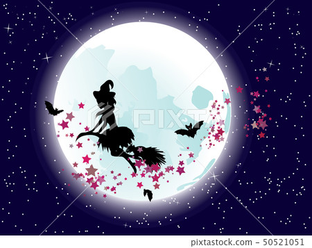 Flying Witch over Full Moon - Stock Illustration [50521051] - PIXTA