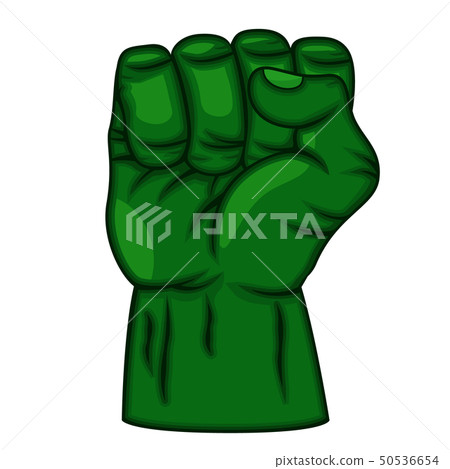 Green superhero fist on a white. Logo, comics. - Stock Illustration ...