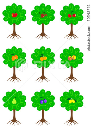 Set of different cartoon fruit trees with ripe. - Stock Illustration ...