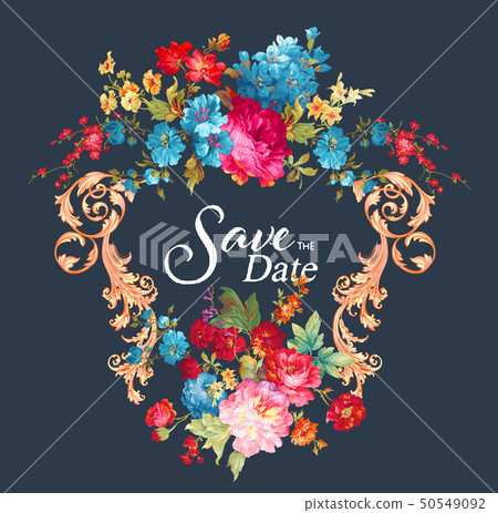 Colorful invitation card design and floral - Stock Illustration ...