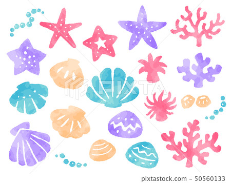 Watercolor motif illustration set of sea motif... - Stock Illustration ...