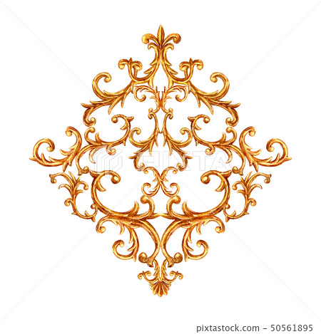 Baroque style gold element. Watercolor hand drawn - Stock Illustration ...