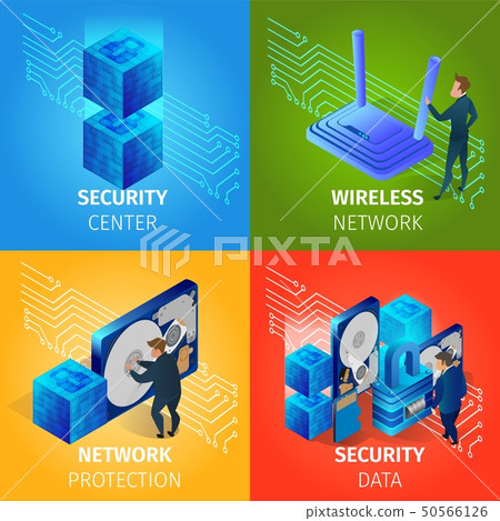 Security Data Center, Wireless Network Banners Set - Stock Illustration ...