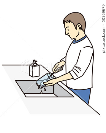 Dad washing baby bottle - Stock Illustration [50569679] - PIXTA