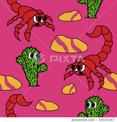 cute cactus and angry scorpion in dessert. - Stock Illustration ...