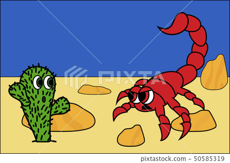 cute cactus and angry scorpion in dessert. stock - Stock Illustration ...