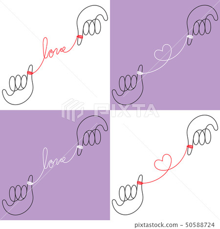 Hands connected by the red string of fate - Stock Illustration ...