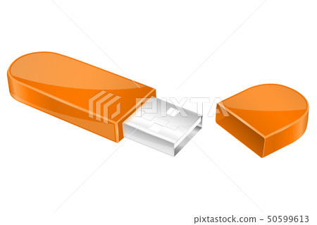 USB flash drive with cap. Orange memory stick - Stock Illustration ...