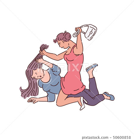 Girl fight between two women - drawing - Stock Illustration [50600858 ...