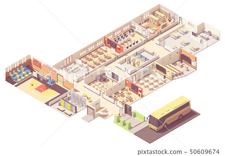 Vector isometric school building cross-section - Stock Illustration ...