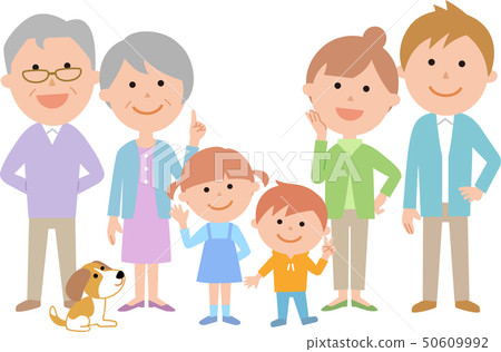Family of six people front gathering - Stock Illustration [50609992 ...