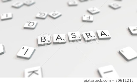 BASRA city name being made with letters. 3D... - Stock Illustration ...