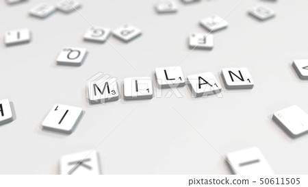 MILAN city name being composed with letters. 3D... - Stock Illustration ...