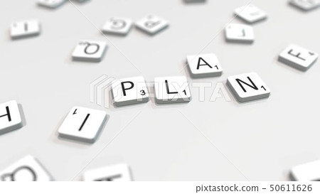 PLAN word being made with letters. 3D rendering - Stock Illustration ...