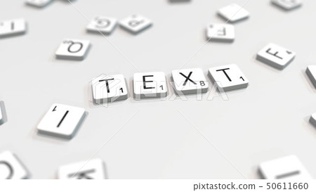 Making TEXT word with letter tiles. 3D rendering - Stock Illustration ...