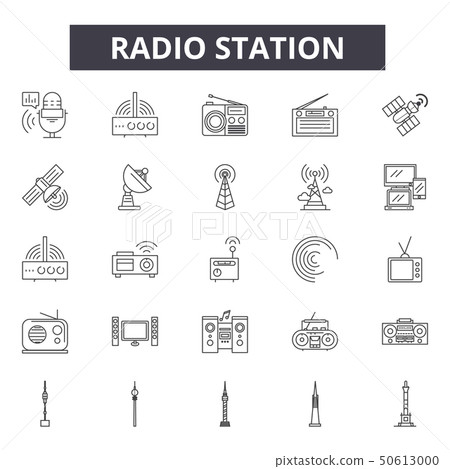 Radio station line icons, signs, vector set,... - Stock Illustration ...