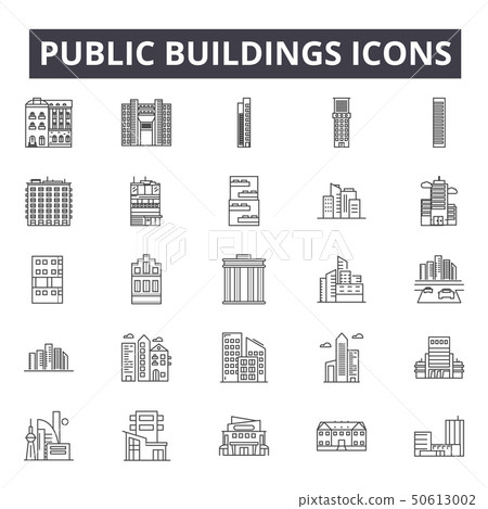 Public buildings line icons, signs, vector set,... - Stock Illustration ...