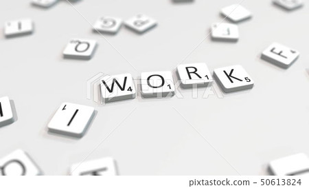 WORK word being made with letters. 3D rendering - Stock Illustration ...
