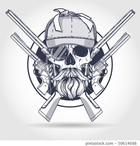 Hand drawn hunter skull - Stock Illustration [50614086] - PIXTA