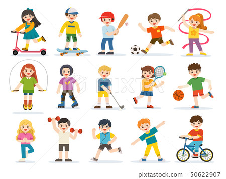 kids play sportive and enjoy different sport. - Stock Illustration ...