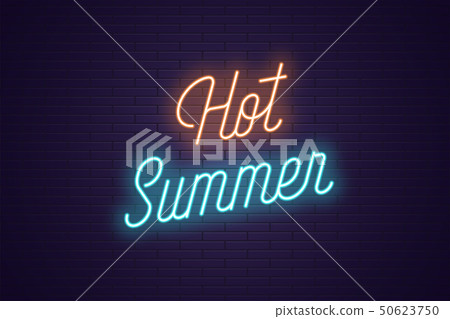 Neon lettering of Hot Summer. Glowing text - Stock Illustration ...