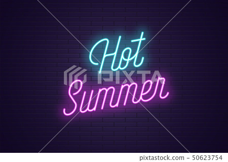 Neon lettering of Hot Summer. Glowing text - Stock Illustration ...