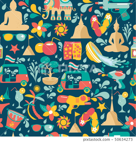 Songkran festival in Thailand. Colorful... - Stock Illustration ...