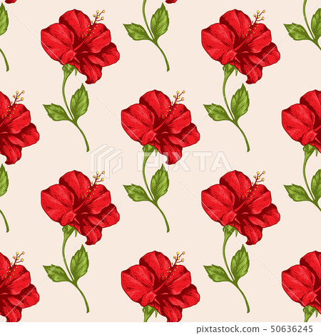 Tropical seamless pattern with red flowers - Stock Illustration ...