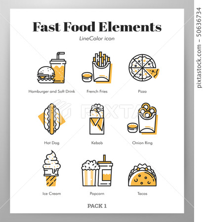 Fast food elements LineColor pack - Stock Illustration [50636734] - PIXTA