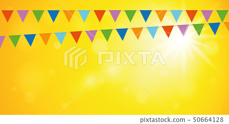 colorful party flags on yellow sunny background - Stock Illustration ...