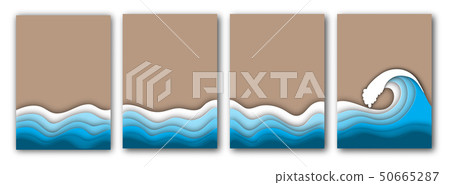 Paper cut summer beach with sea or ocean waves... - Stock Illustration ...