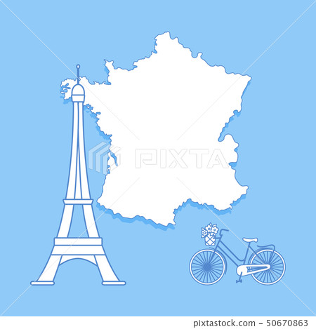 Map of France, tower, bicycle - Stock Illustration [50670863] - PIXTA
