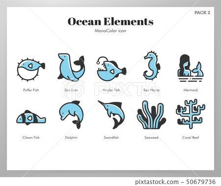 Ocean elements MonoColor pack - Stock Illustration [50679736] - PIXTA