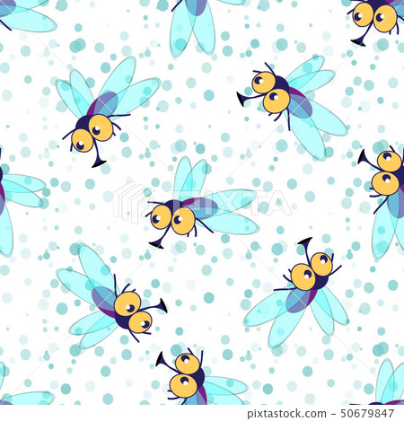 Seamless vector background with cartoon flies. - Stock Illustration ...