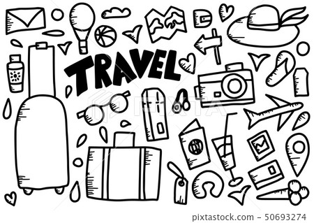 Set of travel doodle symbols in vector. - Stock Illustration [50693274 ...