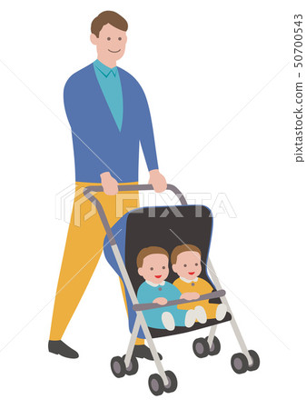 Dad pushing a stroller - Stock Illustration [50700543] - PIXTA