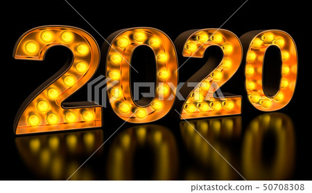 2020 signboard from golden light bulb letters - Stock Illustration ...