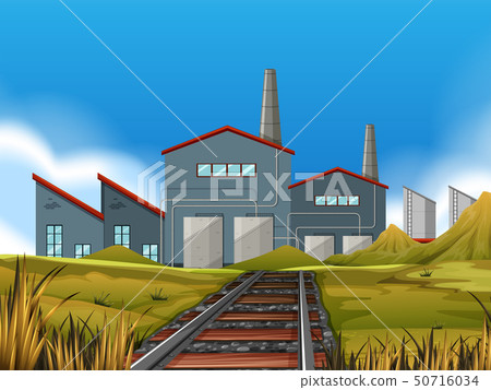 A factory in nature scene - Stock Illustration [50716034] - PIXTA