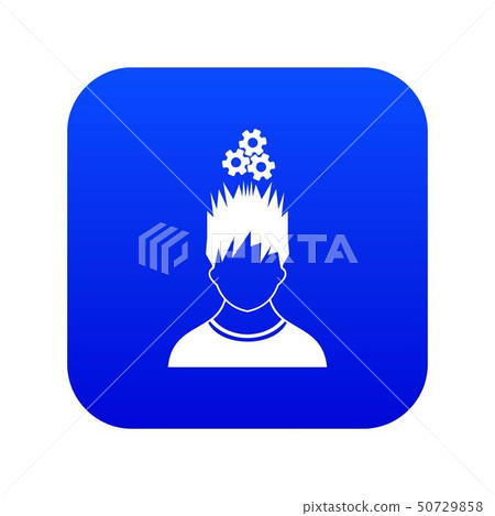 Man with metal gears over head icon digital blue - Stock Illustration ...