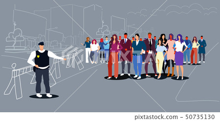 police officer standing in front of crowd... - Stock Illustration ...