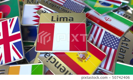 Souvenir magnet or badge with Lima text and... - Stock Illustration ...