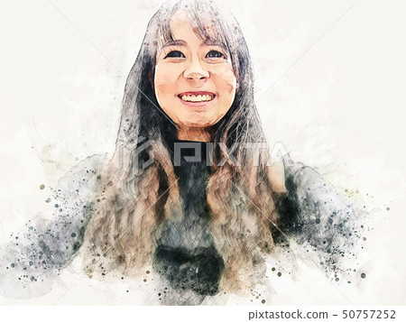 Abstract colorful woman smile portrait watercolor. - Stock Illustration ...