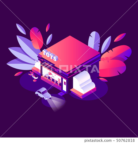 Isometric 3d concept of child toys store. Night - Stock Illustration ...