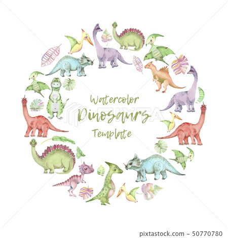 Watercolor dinosaurs template - Stock Illustration [50770780] - PIXTA