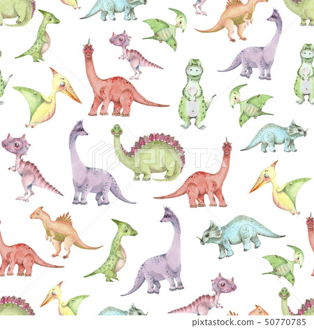 Watercolor dinosaurs pattern - Stock Illustration [50770785] - PIXTA
