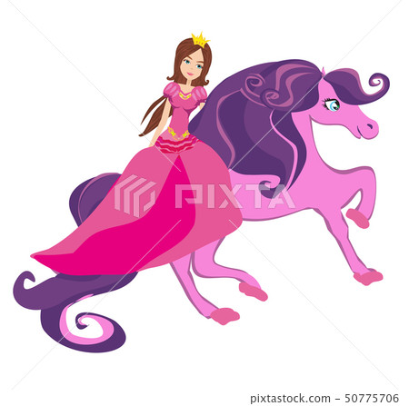 Beautiful Princess riding a fairy-tale horse - Stock Illustration ...