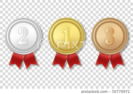 Vector 3d Realistic Gold, Silver and Bronze... - Stock Illustration ...