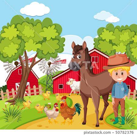 Farmer and animal at the farm - Stock Illustration [50782376] - PIXTA