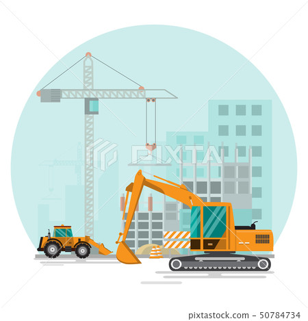 Building site work process under construction with - Stock Illustration ...