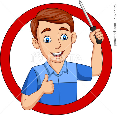 Cartoon male workers holding a screwdriver - Stock Illustration ...